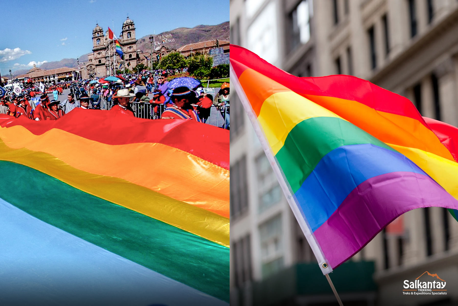 The Cusco flag and the LGBT flag, differences and similarities.